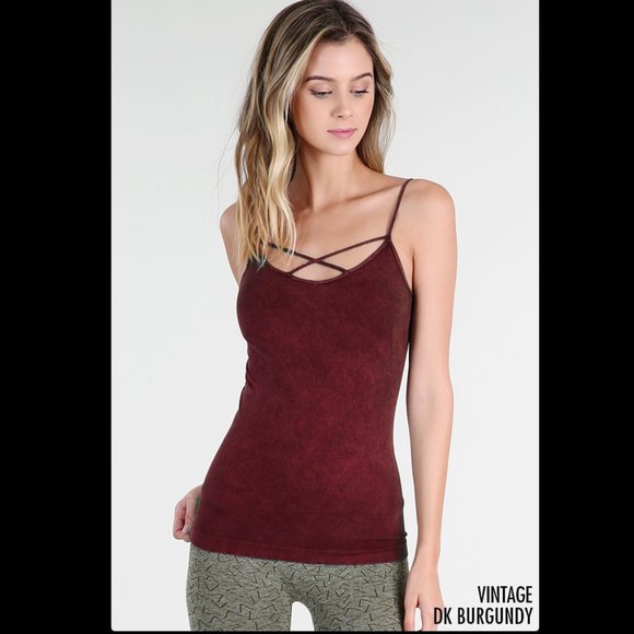 Nikibiki | Tops | New Vintage Style Dark Burgundy Cross Strap Tank Top ...